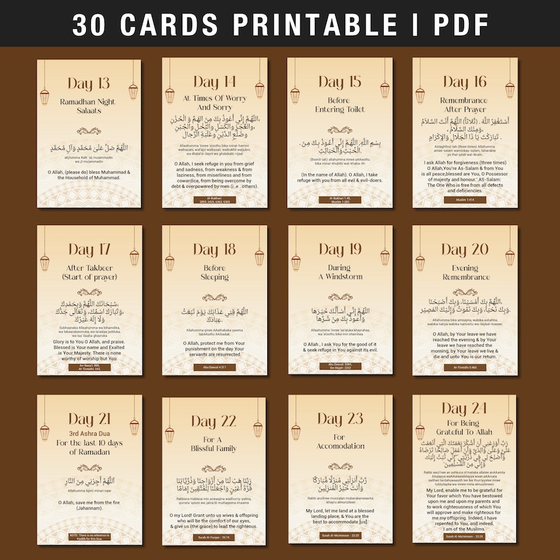 30 Ramadan Dua Cards 30 Day Dua Ramadan Printable 30 Day Ramadan Decor ...