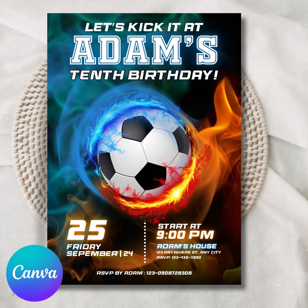 Editable Soccer Birthday Invitation, Printable Soccer Ball Invitation ...