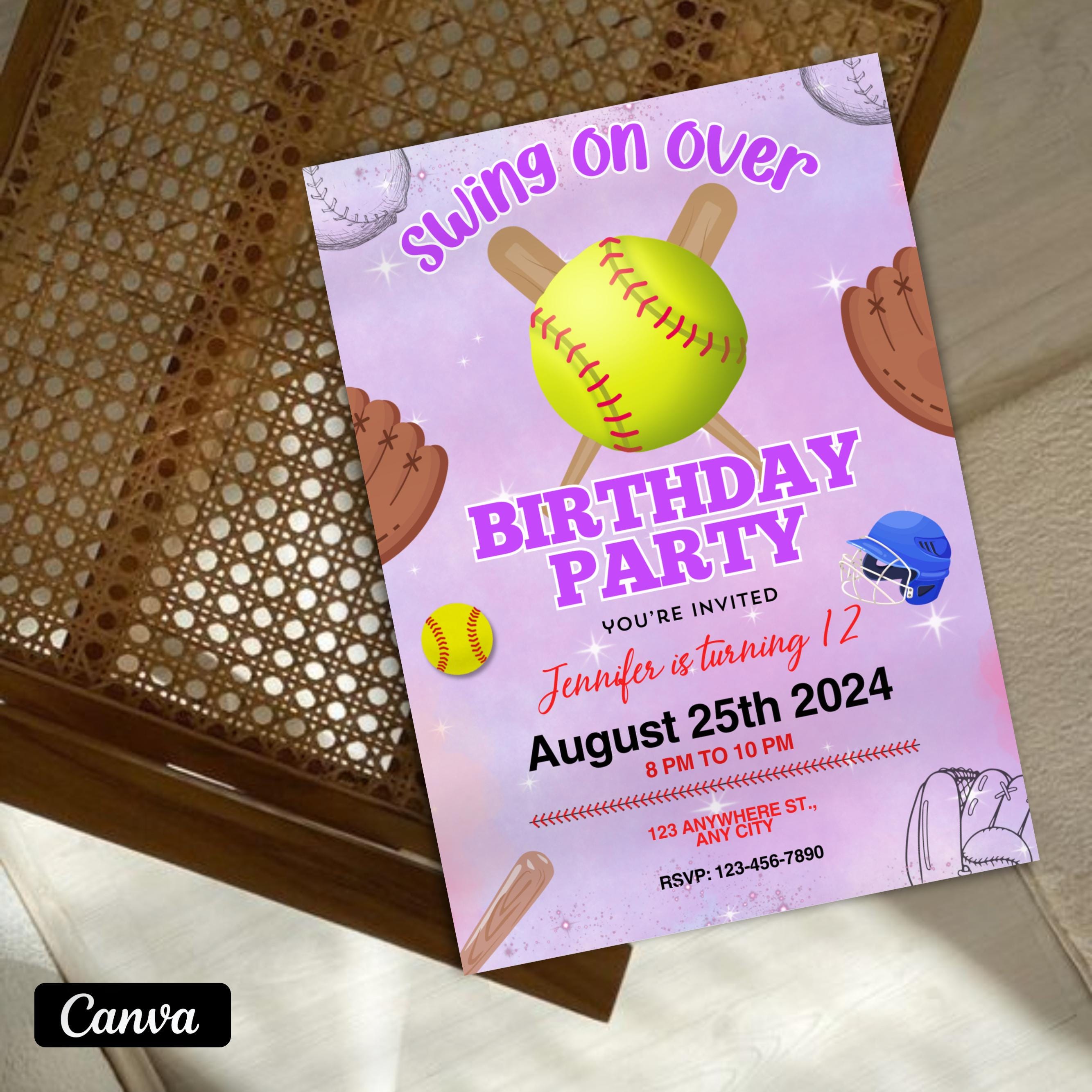 Editable Softball Birthday Invitation Template, Printable Sport ...