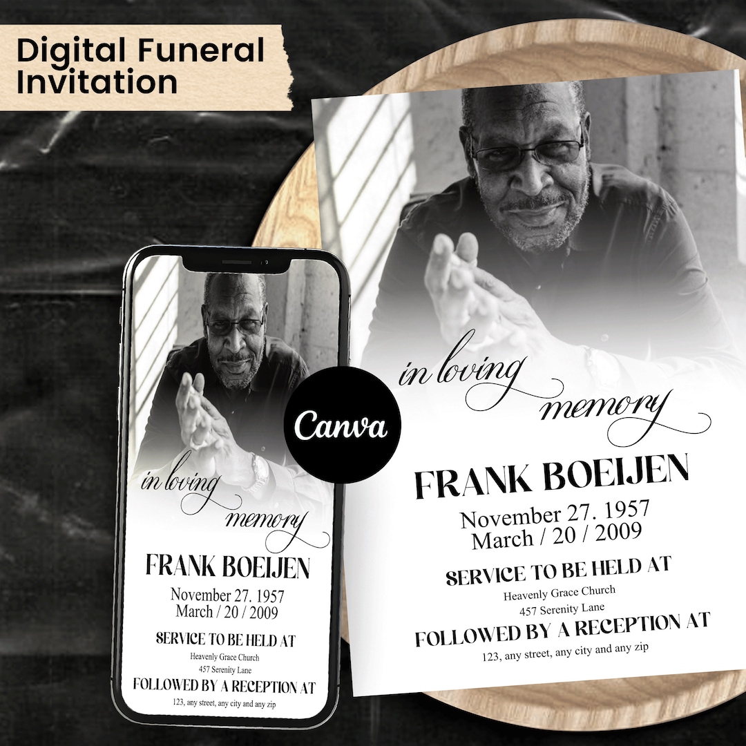 Digital Funeral Invitation Template, Electronic Funeral Announcement ...