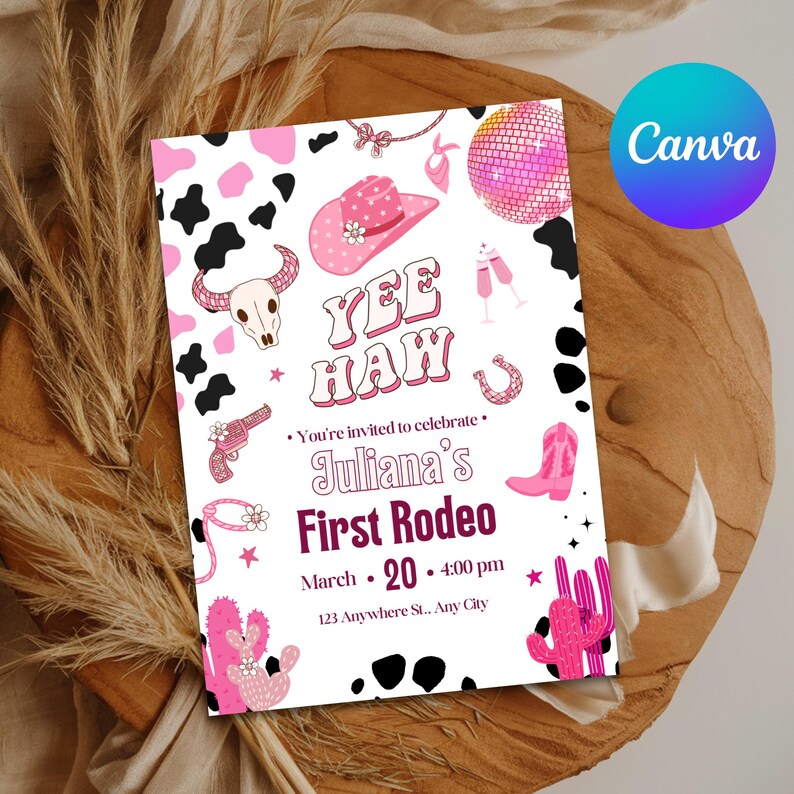 Editable Pink Cowgirl Birthday Invitation,yee Haw Cowgirl Party,space ...