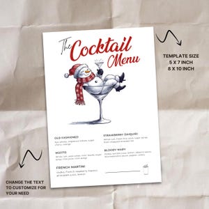 Christmas Cocktail Menu Sign Template, Holiday Party Bar Sign Printable ...