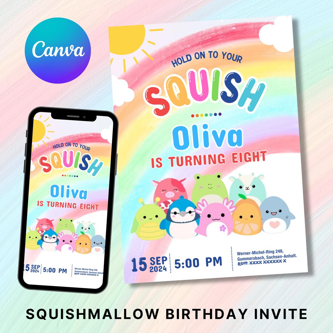 Editable Squishmallow Birthday Invitation, Squishy Invitation ...