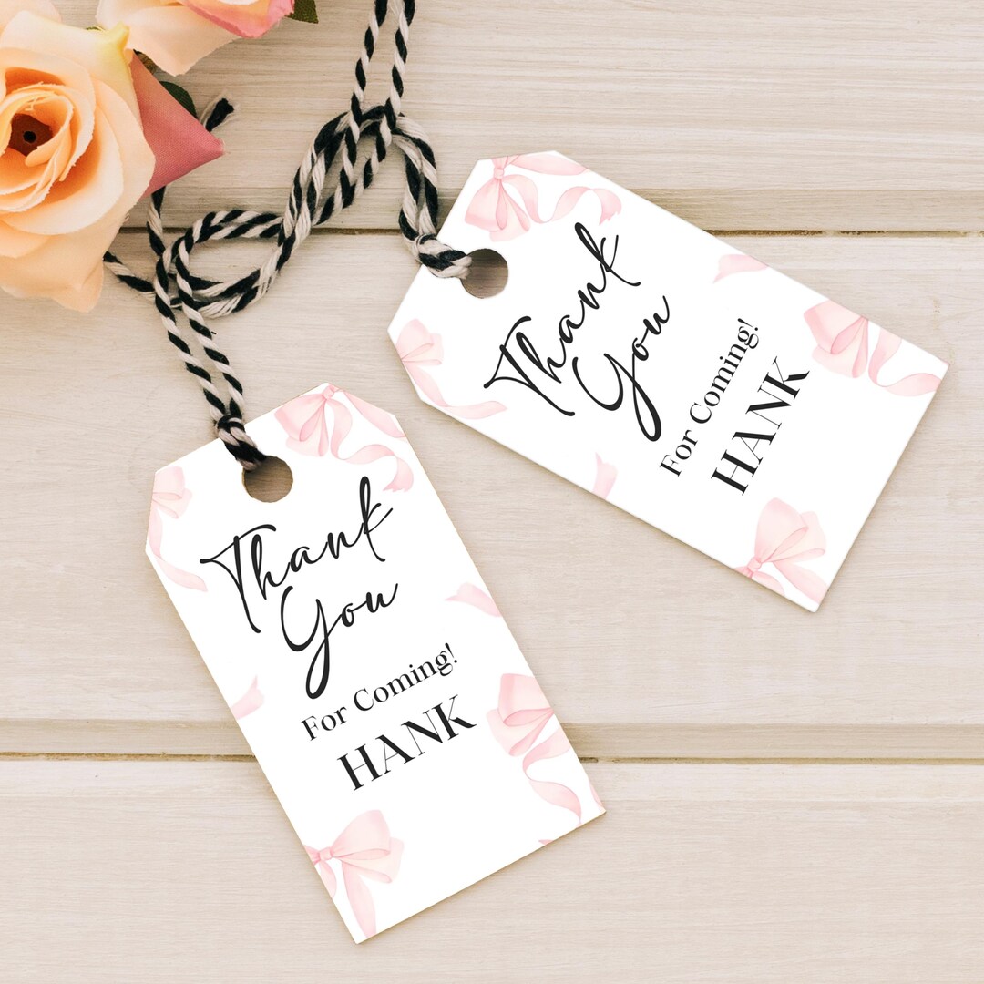 Coquette Pink Bow Favor Tags, Pink Bow 1st Birthday Gift Tags, Pink Bow ...
