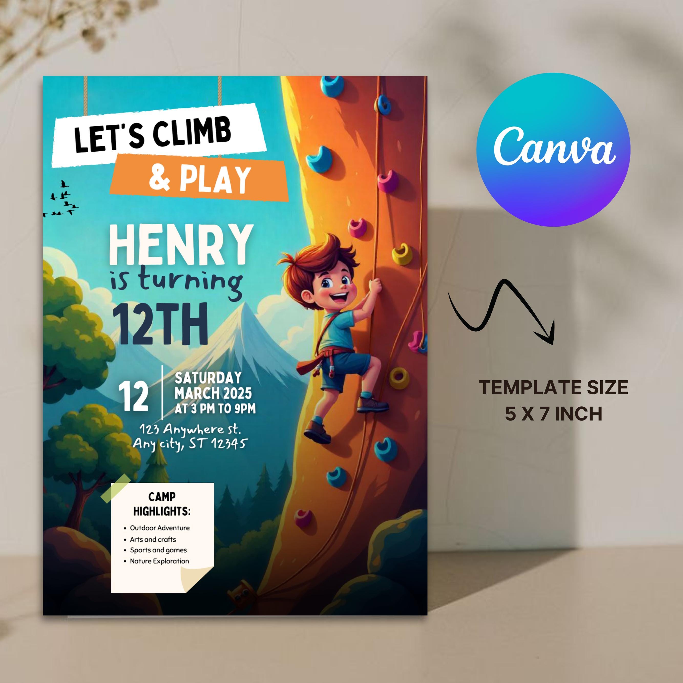 Editable Rock Climbing Birthday Invite, Printable Rock Wall Party ...
