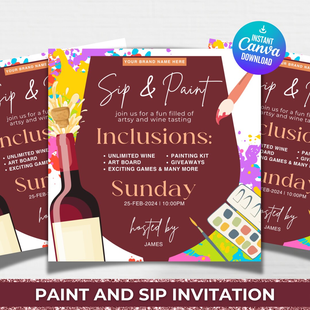 Paint and Sip Flyer, DIY Flyer Design Canva Template, Sip and Paint Flyer, Sip and Shop Flyer ...