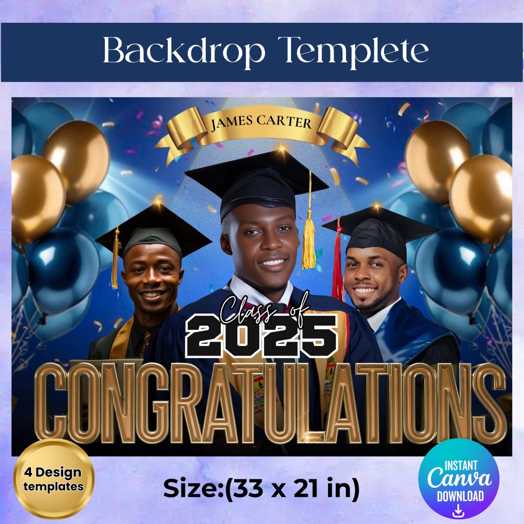 Graduation Backdrop Bundle, 4 Editable Graduate Backdrops, Canva Grad ...