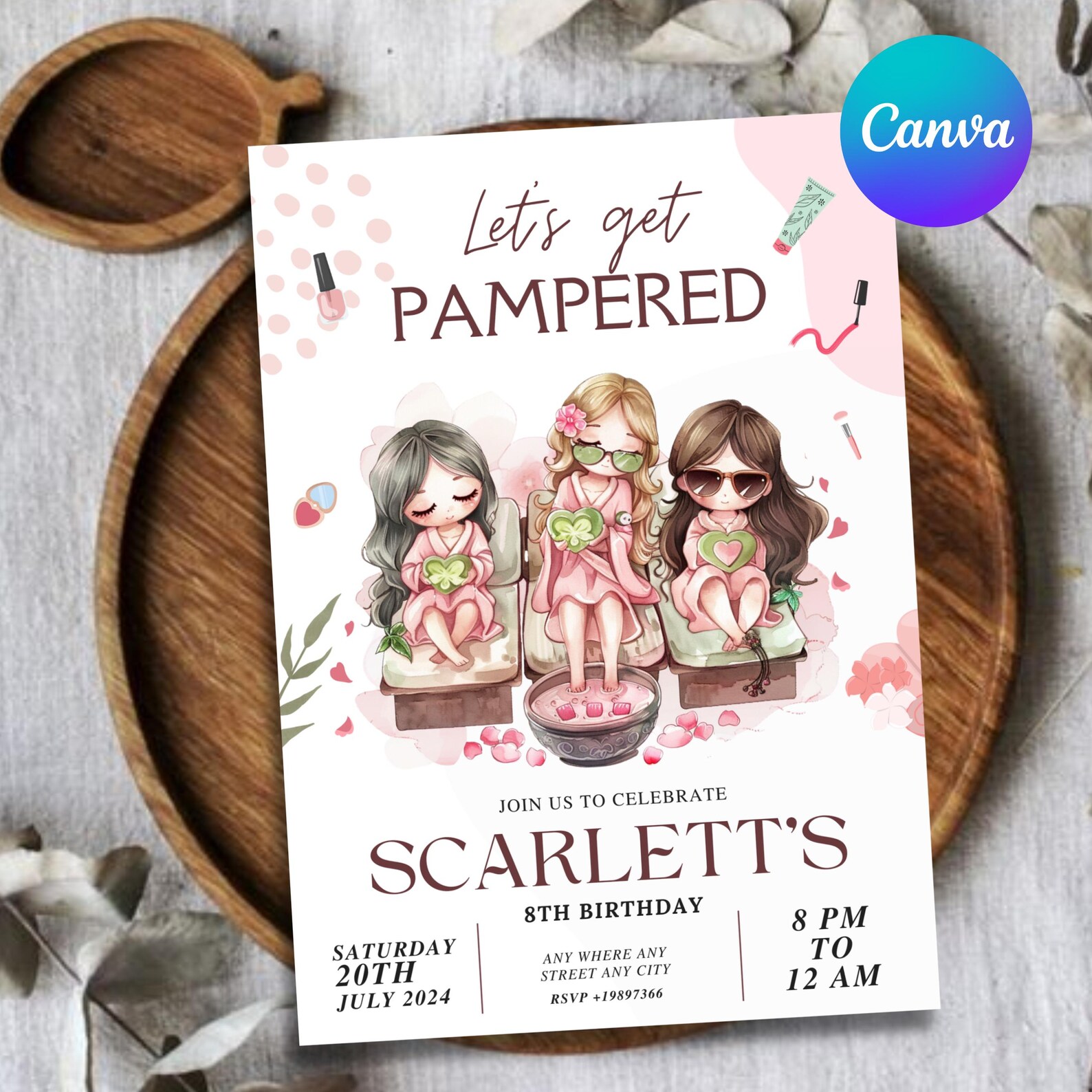 Pamper Party Birthday Invitation Template, Spa Birthday Party ...