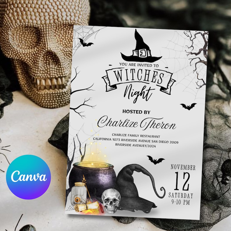 Halloween Witches Night Out Invitation, Editable Witch Birthday Invite ...