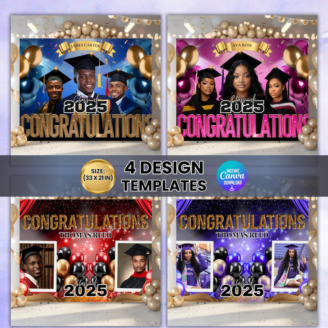 Graduation Backdrop Bundle, 4 Editable Graduate Backdrops, Canva Grad ...