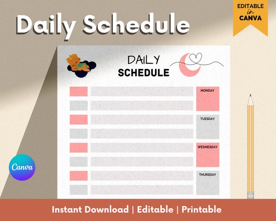 Editable Daily Schedule Daily Routineprintable Daily - Etsy