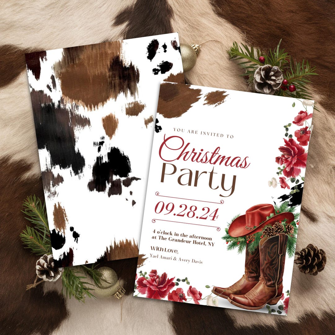 Western Christmas Party Invitation Template, Cowboy Christmas Party ...