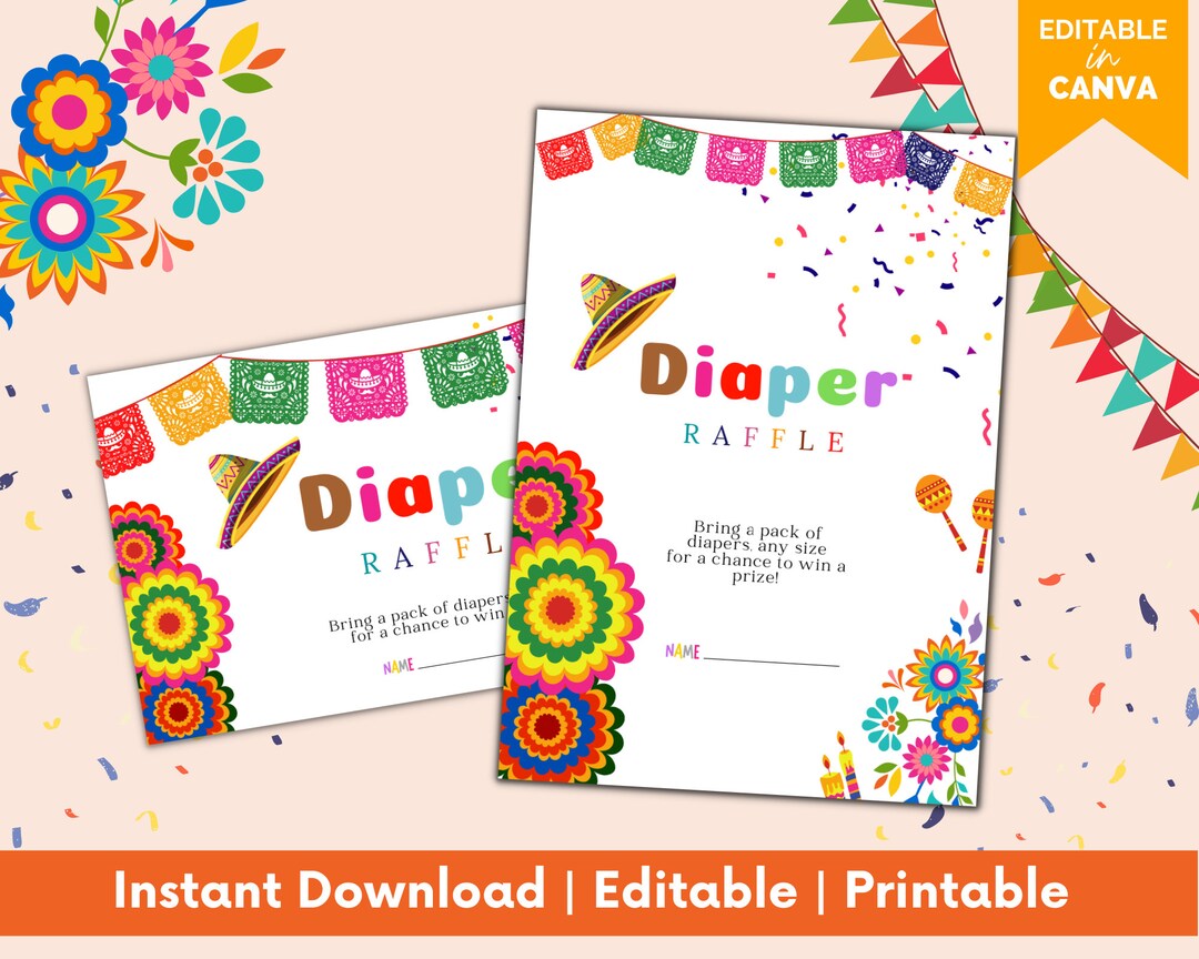 Diaper Raffle Kit, Fiesta Raffle Diaper, Diaper Raffle Sign, Diaper ...