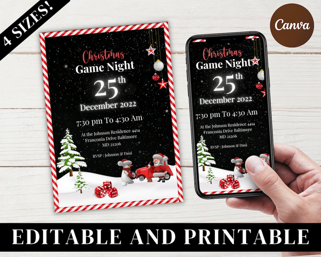 Christmas Game Night Flyer, Birthday Game Night, Christmas Game Invite ...