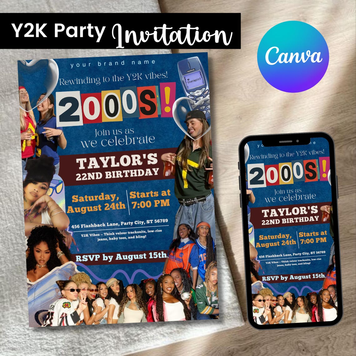 Early 2000s Retro Y2K Themed Party Invitation, Printable Y2K Inspired ...