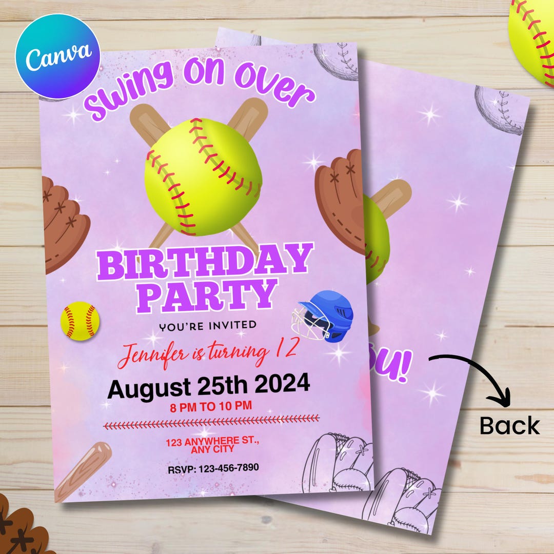 Editable Softball Birthday Invitation Template, Printable Sport ...