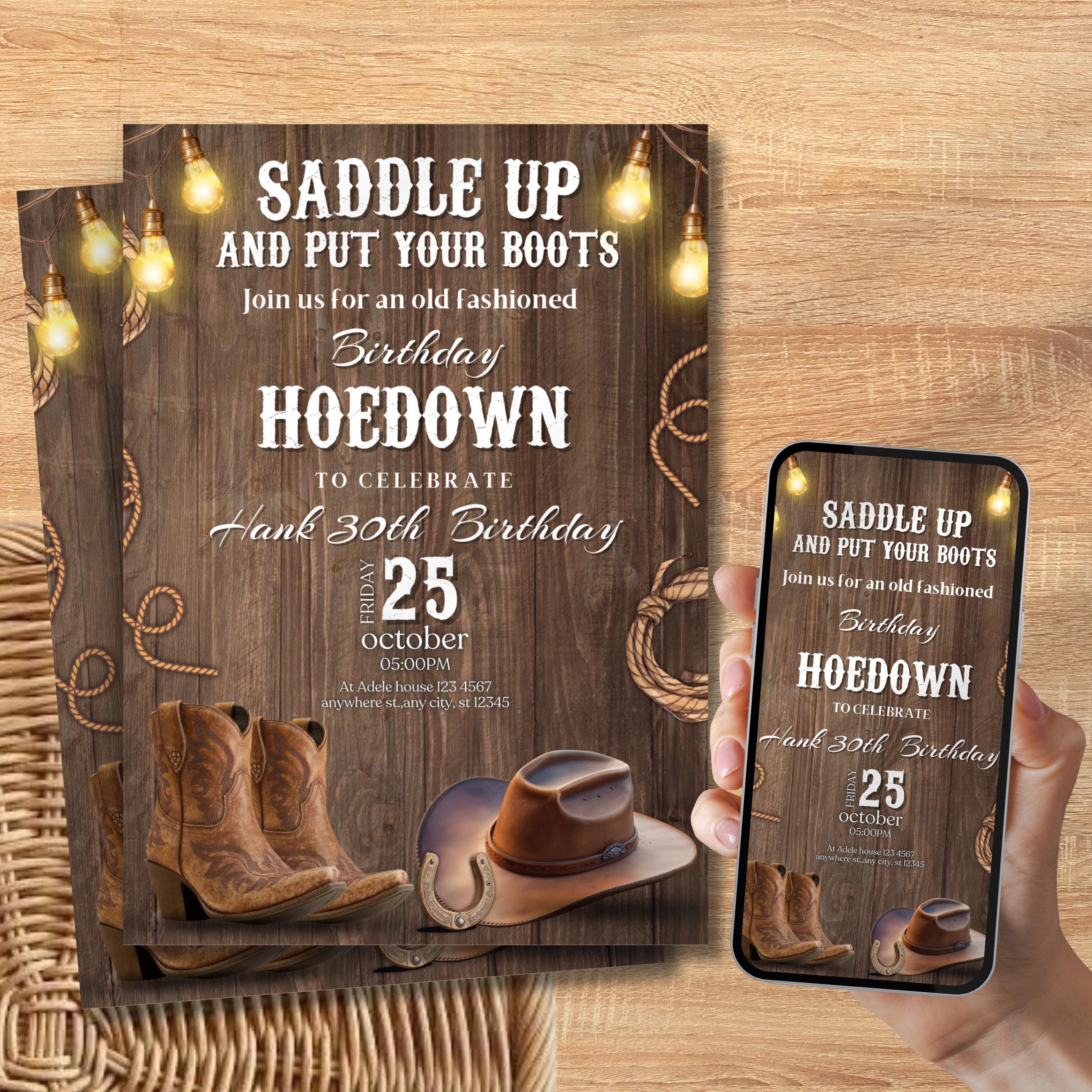 Editable Western Hoedown Birthday Bundle, Cowboy Boots Digital ...