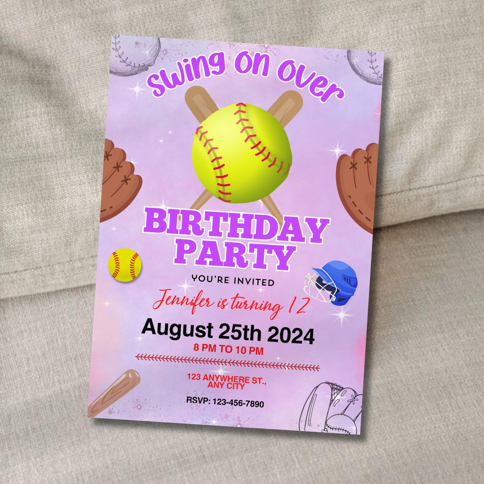 Editable Softball Birthday Invitation Template, Printable Sport ...