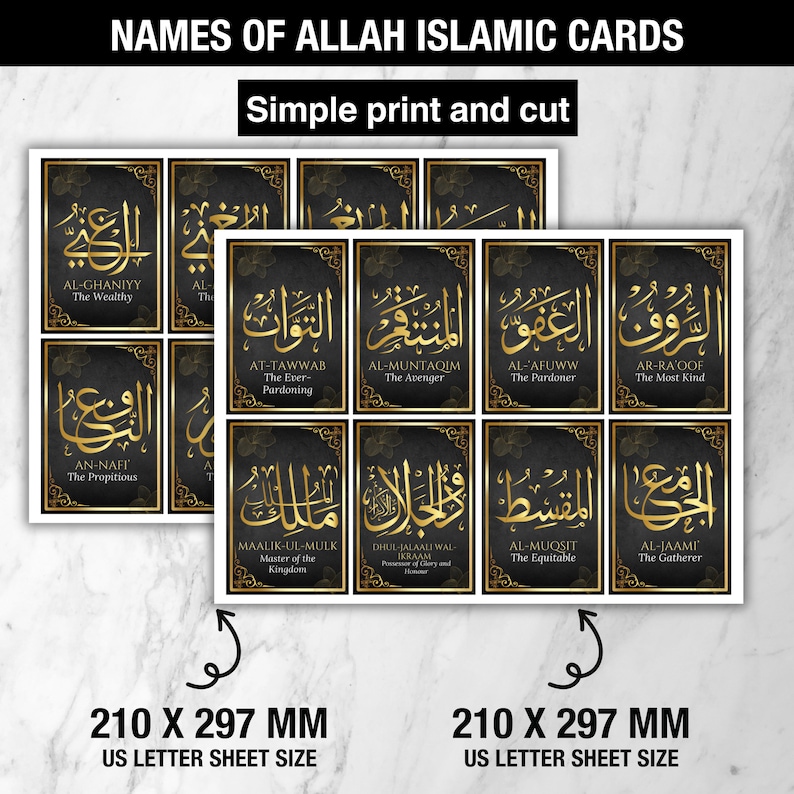 Asmaul Husna Cards, 99 Names of Allah With Meaning, Printable Islamic ...