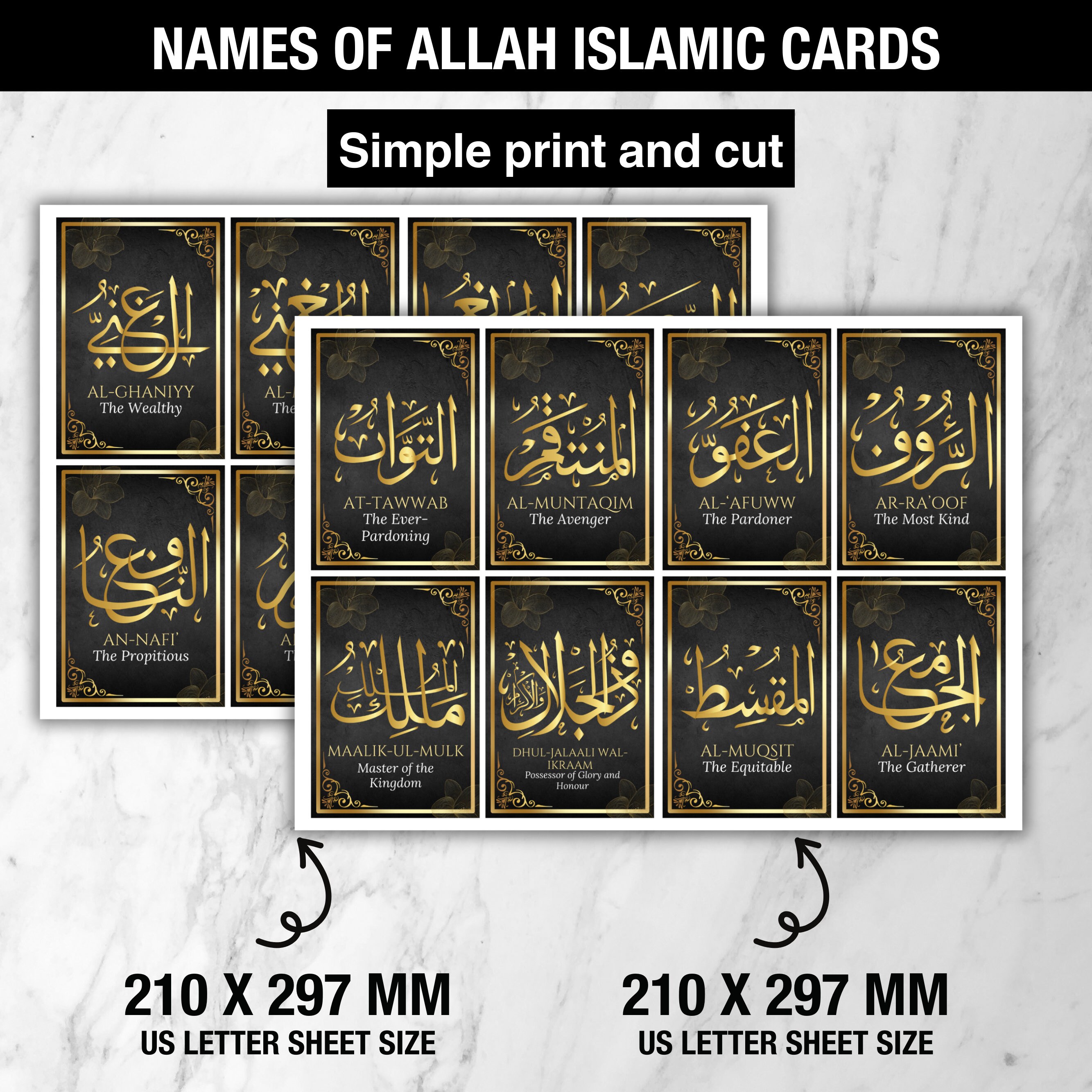 Asmaul Husna Cards, 99 Names of Allah With Meaning, Printable Islamic ...