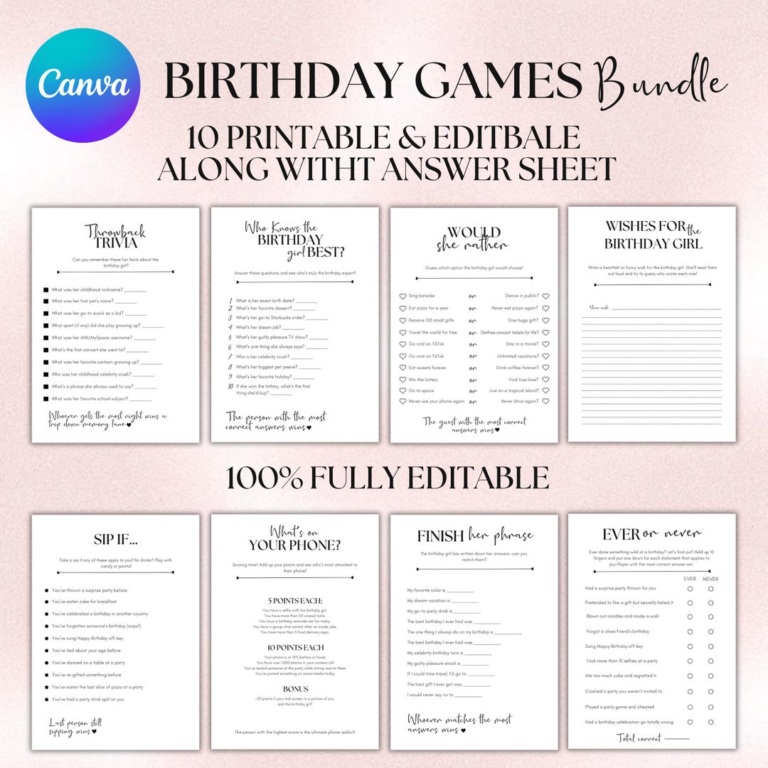 Birthday Games for Her, Birthday Party Games Printable, Who Knows Her ...