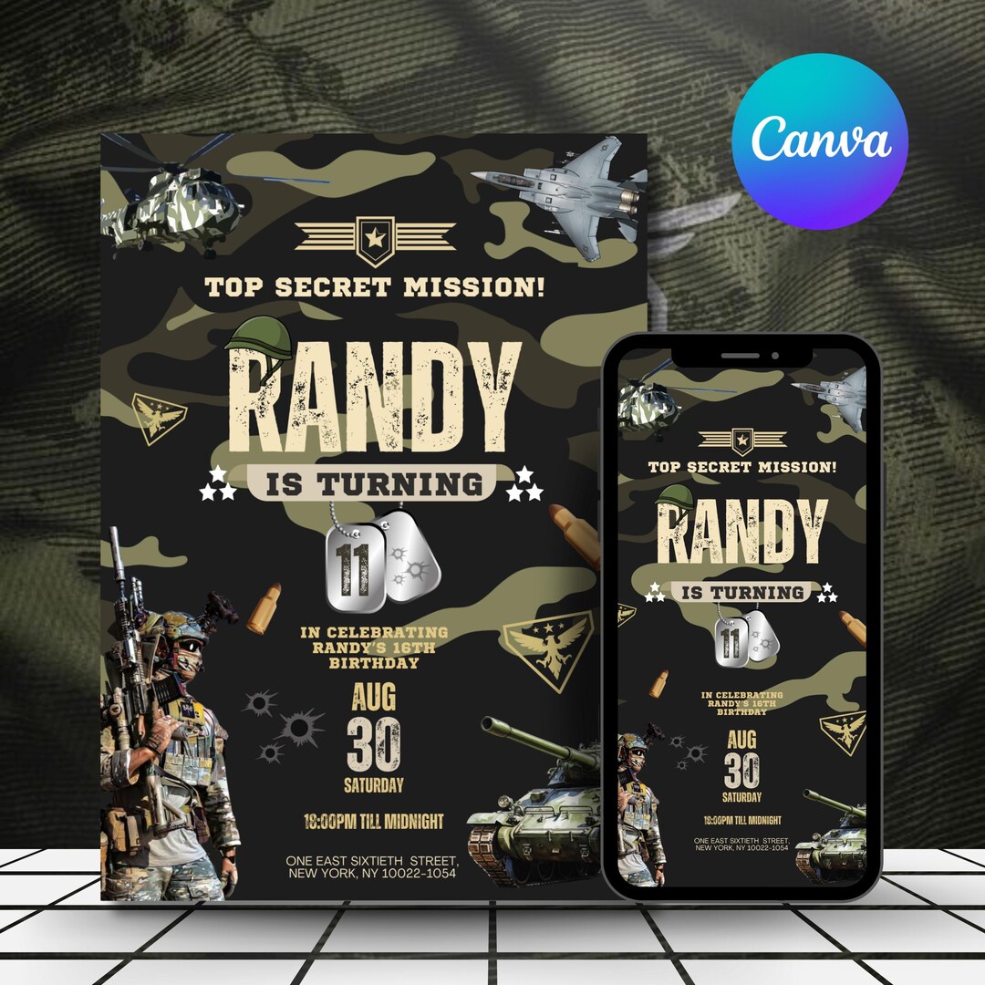 Military Party Invitations, Army Birthday Invitation, Military Theme ...