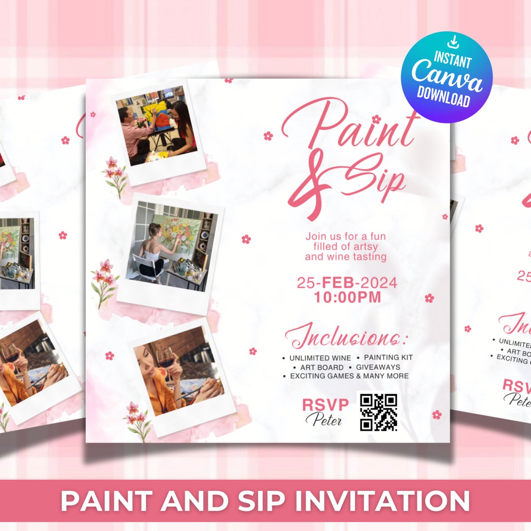 Paint and Sip Flyer, DIY Flyer Design Canva Template, Sip and Paint ...
