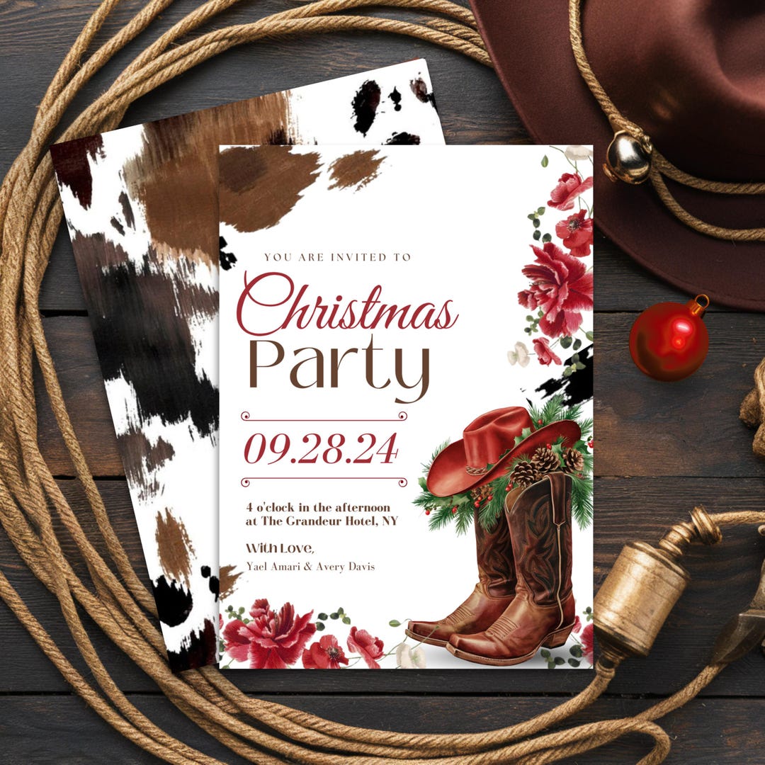 Western Christmas Party Invitation Template, Cowboy Christmas Party ...