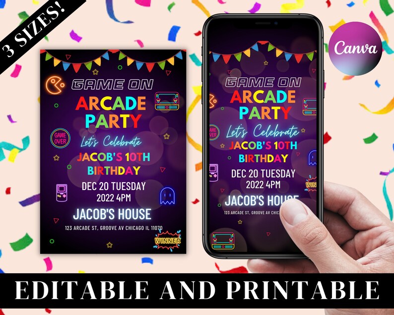 Arcade Birthday Party Invitation Arcade Games Party Arcade - Etsy