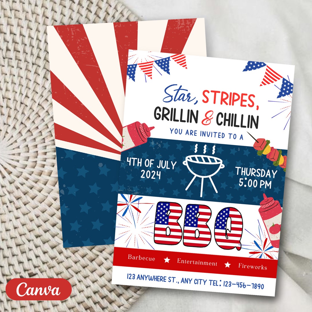 4th of July BBQ Invitation, Backyard BBQ Invite, Independence Day ...