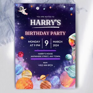 Outer Space Birthday Invitation, Astronaut Birthday Party Invite, Space ...