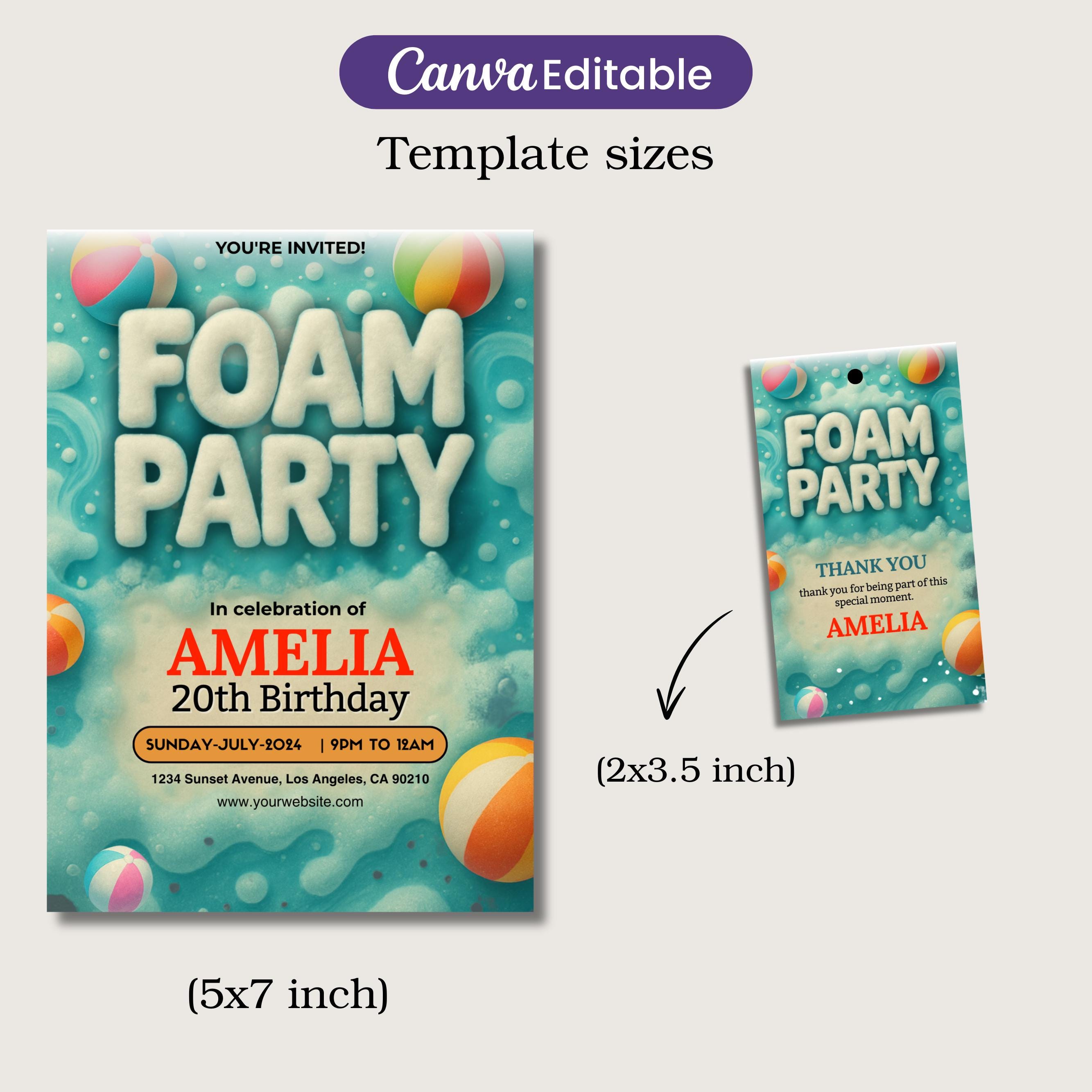 Foam Party Invitation, Editable Foam Party Invite, Bubble Birthday Card ...