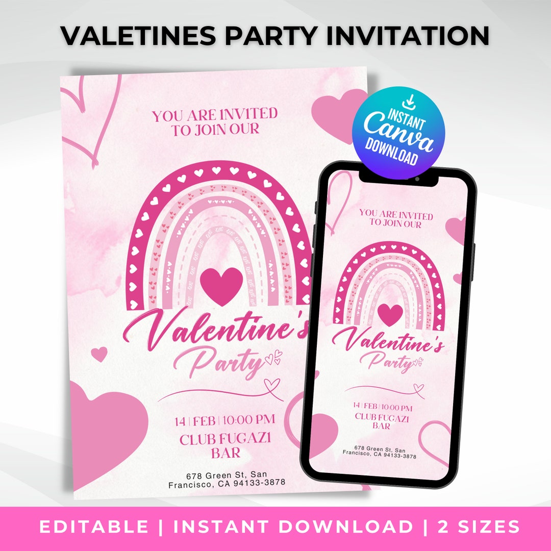 Editable Valentine Day Party Invitation Template, Happy Valentine's Day ...