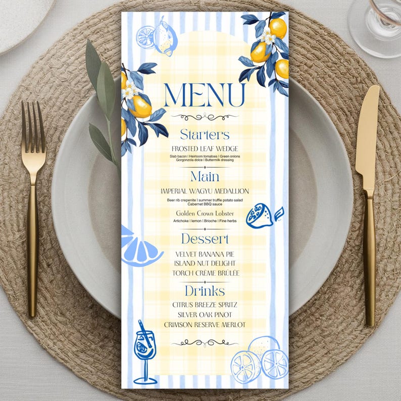 Italian Summer Dinner Menu Card, Italian Menu Card, Birthday Dinner ...