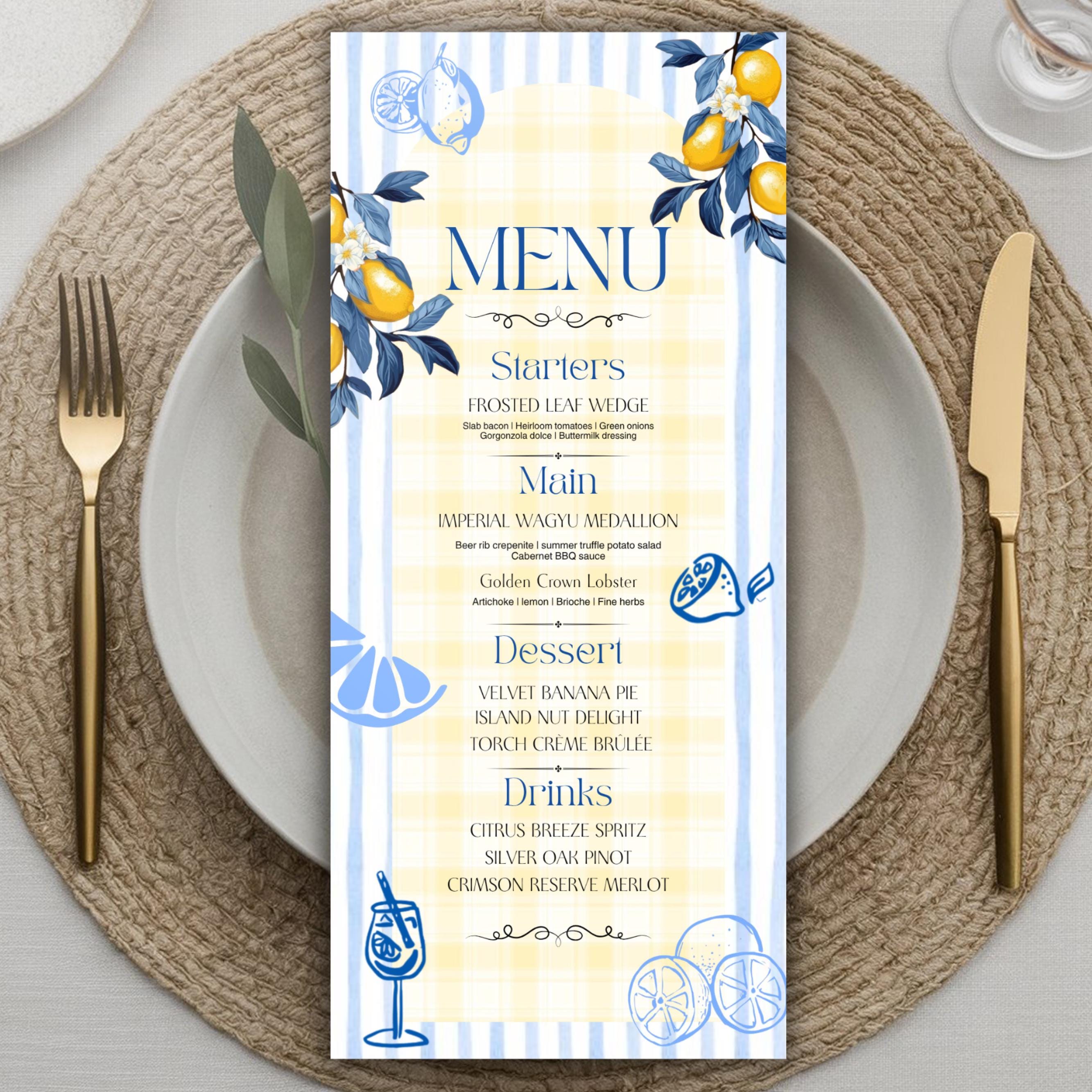 Italian Summer Dinner Menu Card, Italian Menu Card, Birthday Dinner ...