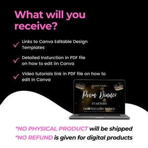 Editable Prom Picture Menu, Full Picture Menu and Drink Card, Event ...