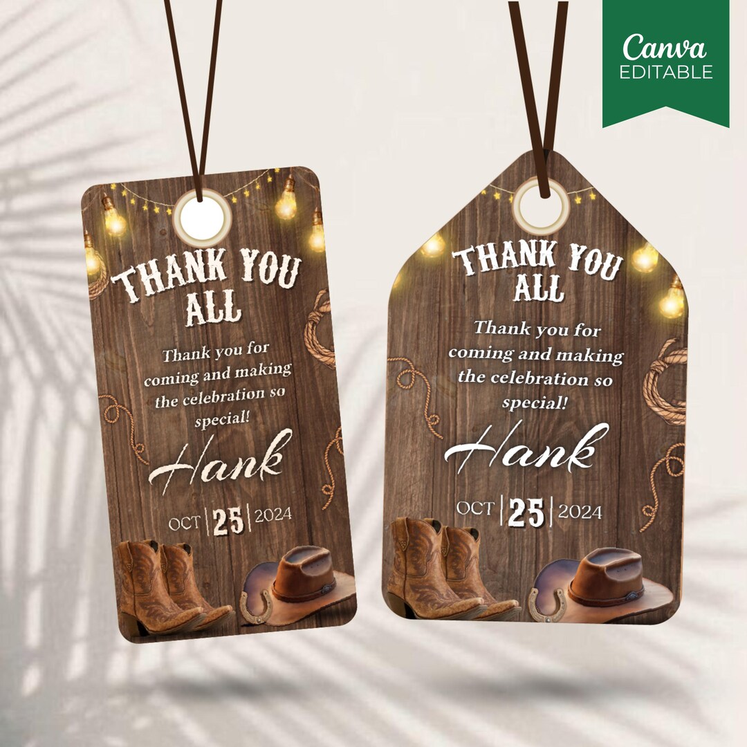 Western Thank You Party Favor Tag, Cowgirl Favor Tag Template, Birthday ...