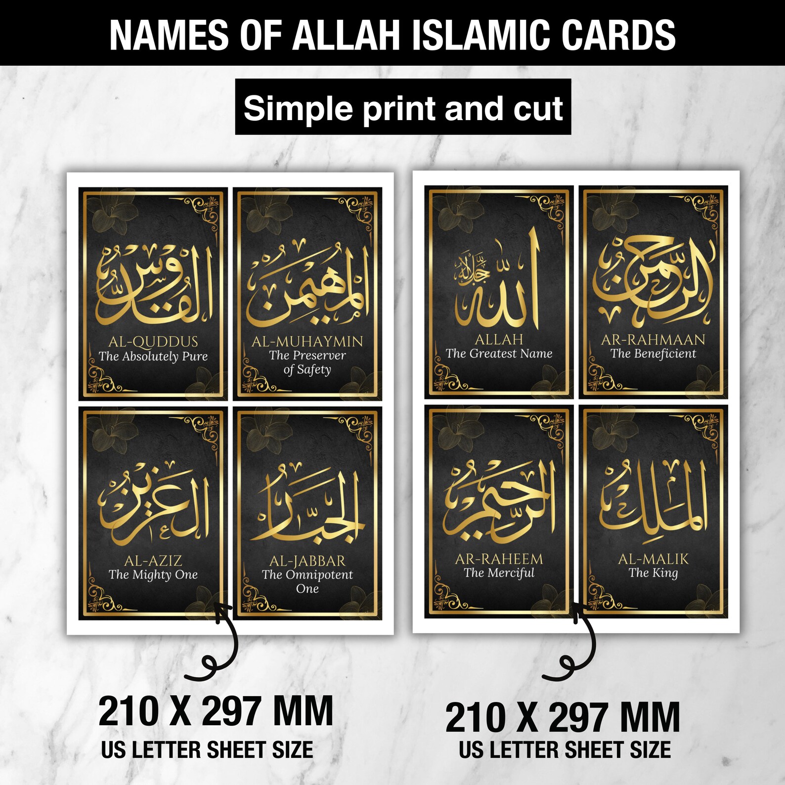 Asmaul Husna Cards, 99 Names of Allah With Meaning, Printable Islamic ...