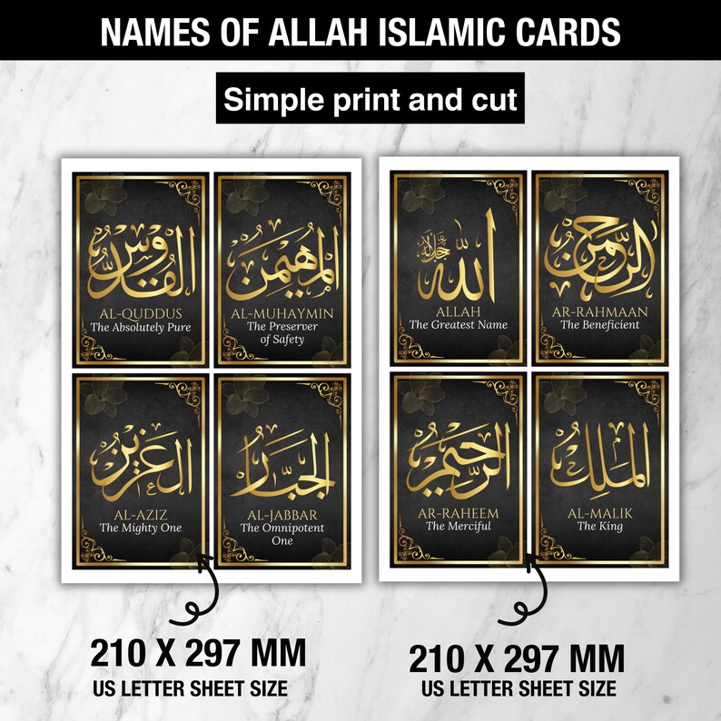 Asmaul Husna Cards, 99 Names of Allah With Meaning, Printable Islamic ...