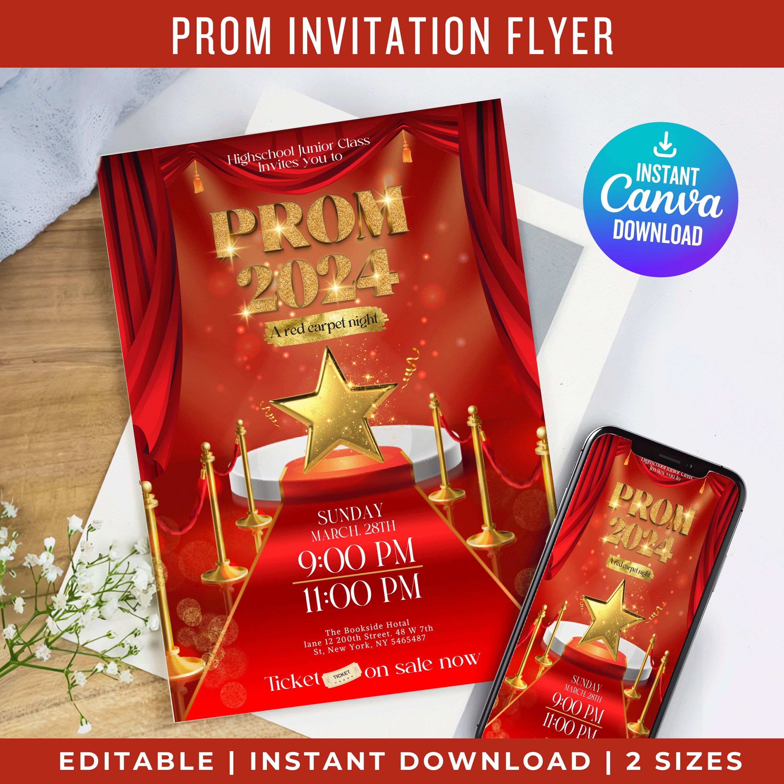 Prom Red Carpet Theme Flyer Prom Night Dance Flyer Under Red Carpet ...