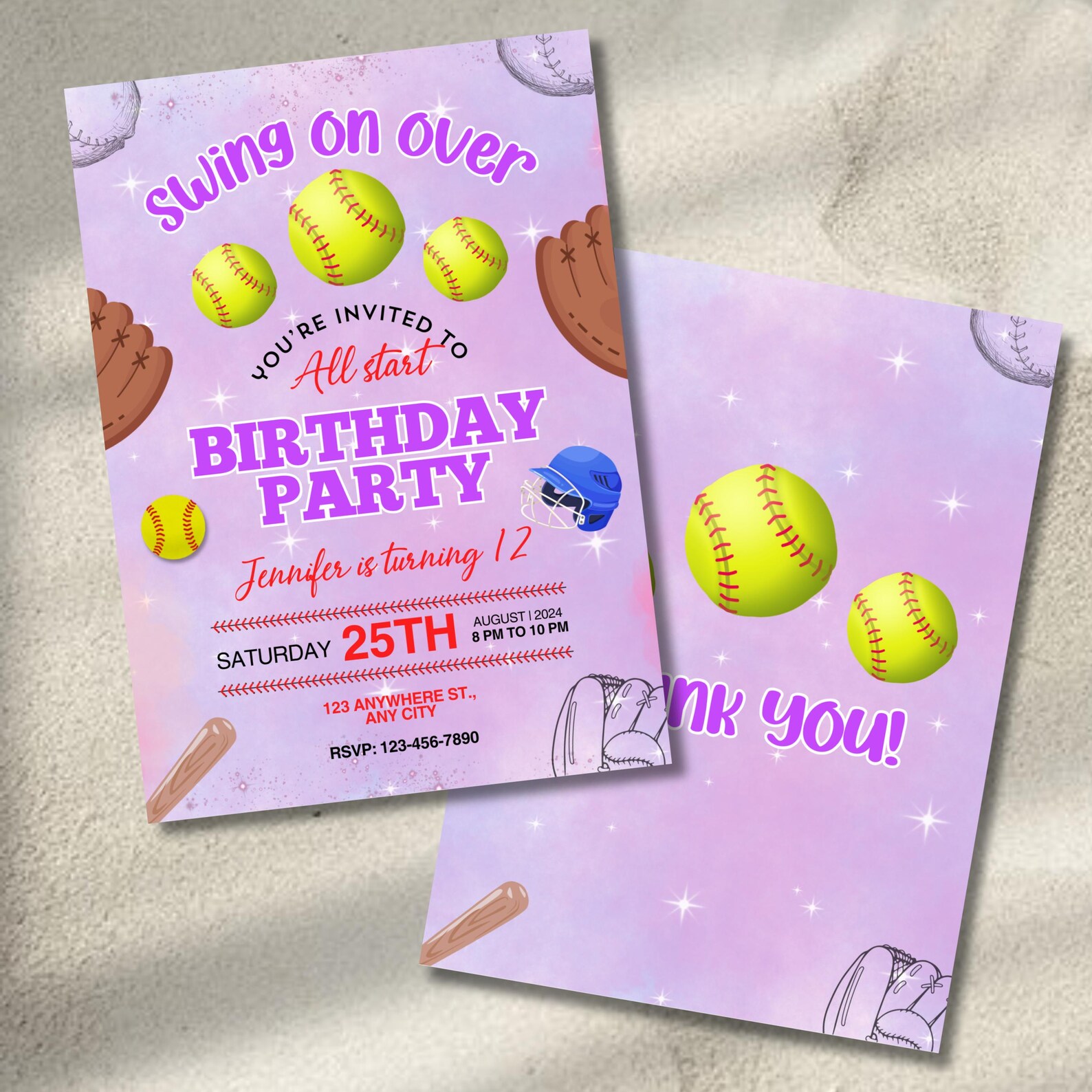 Editable Softball Birthday Invitation Template, Printable Sport ...