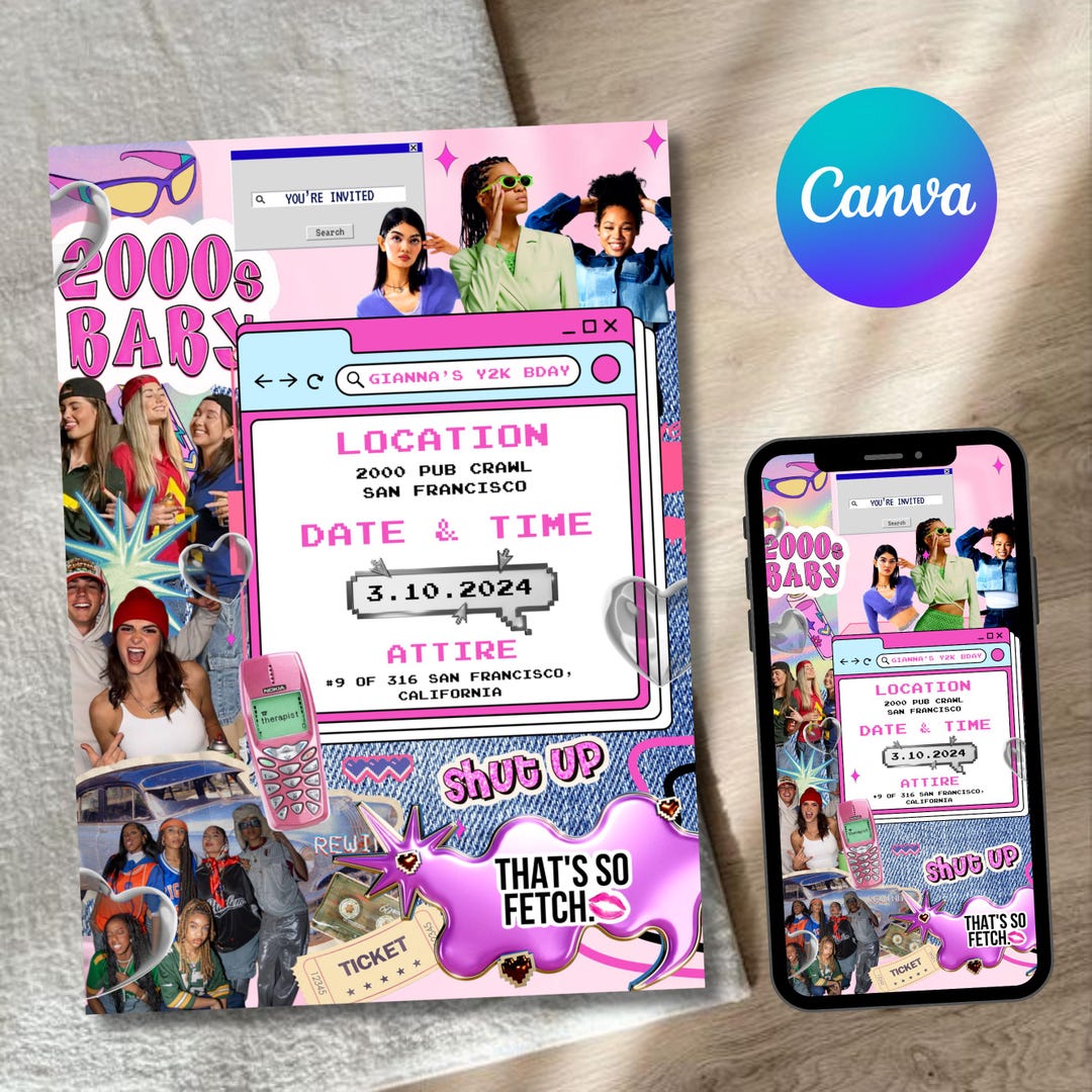 Early 2000s Retro Y2K Themed Party Invitation, Printable Y2K Inspired ...