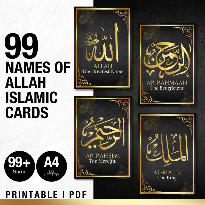 Asmaul Husna Cards, 99 Names of Allah With Meaning, Printable Islamic ...
