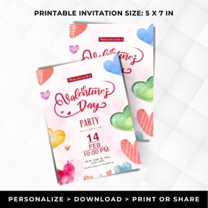 Printable Valentine Day Party Invitation Template, Happy Valentines Day ...