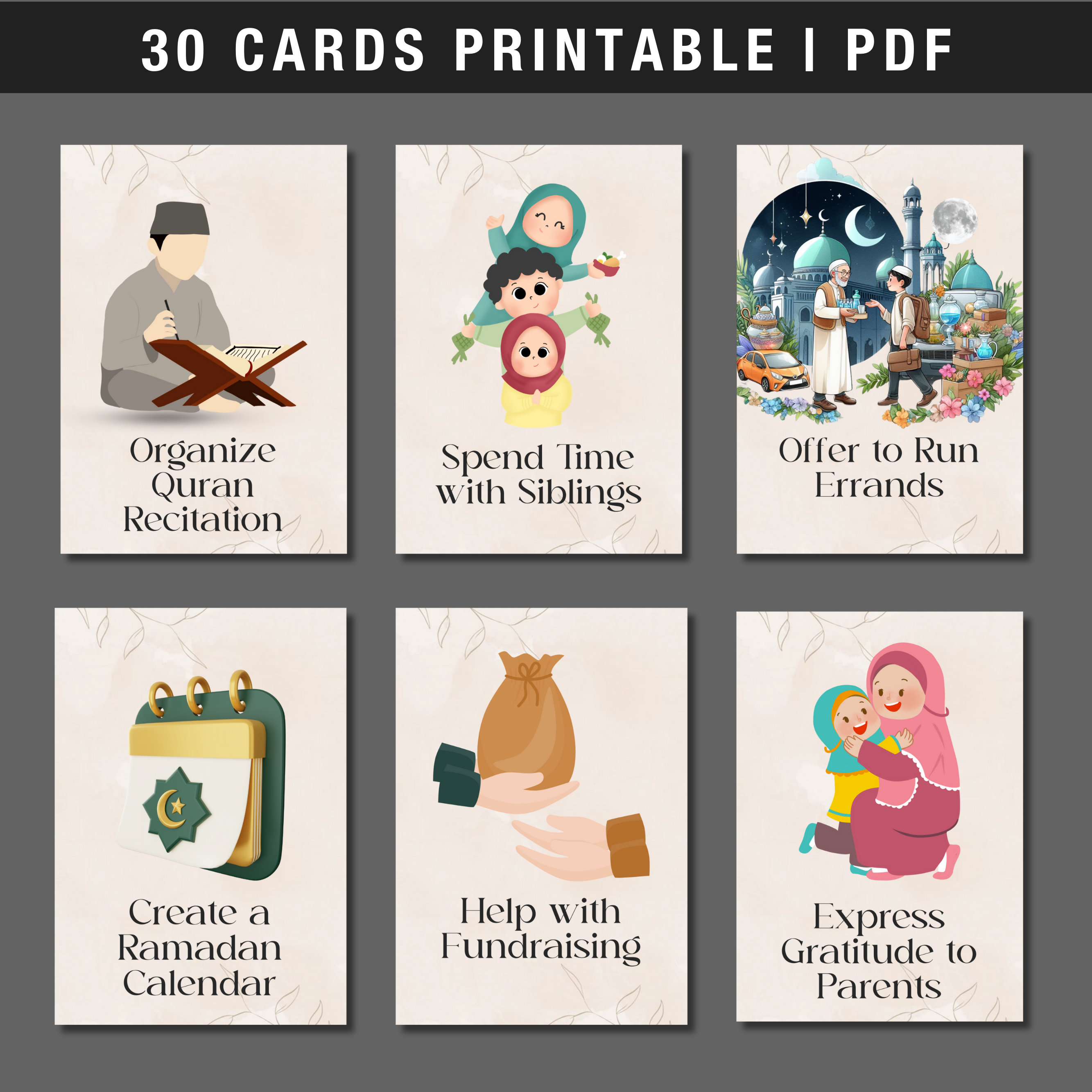 30 Ramadan Good Deeds Cards, Ramadan Islamic Games, Ramadan Flash Cards ...