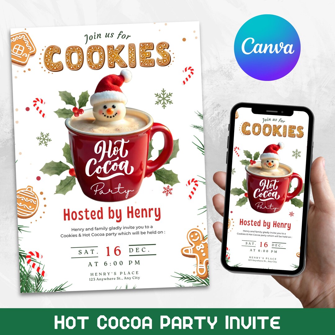 Editable Cookies and Hot Cocoa Party Invitation, Digital Hot Chocolate ...