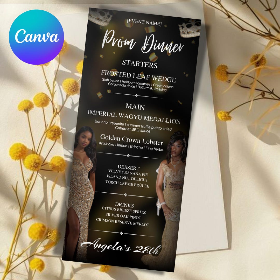 Editable Prom Picture Menu, Full Picture Menu and Drink Card, Event ...