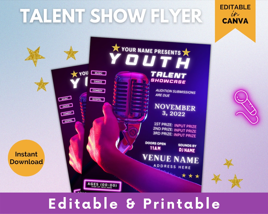 Talent Show, Show Flyer, Talent Show Poster, Editable Template, Letter ...