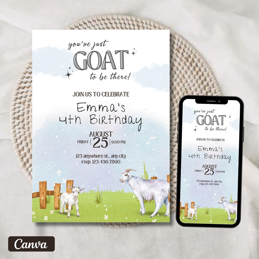 Editable Goat Invitation, Cute Baby Goats Invitation, Goat Theme ...