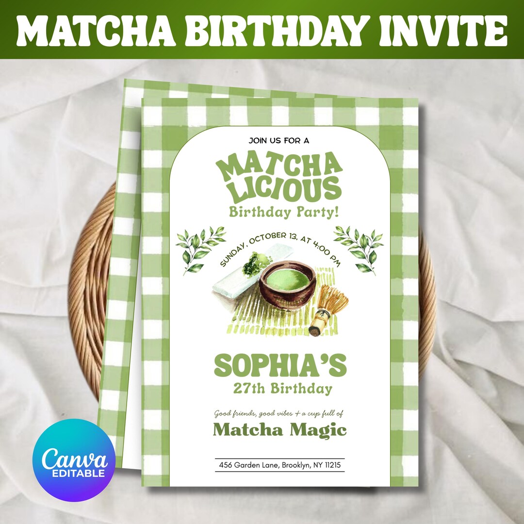 Matcha Love Birthday Invitation, Matcha Birthday Party Invitation ...